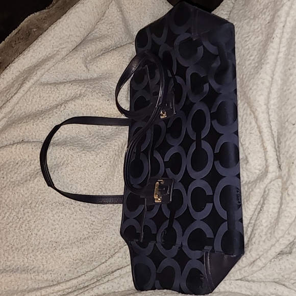 Coach | Bags | Navy Blue Coach Op Art Signature Canvas Shoudler Bag ...